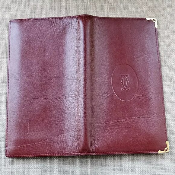 Cartier | Bags | Cartier Paris Long Wallet Burgundy Red Leather Card ...